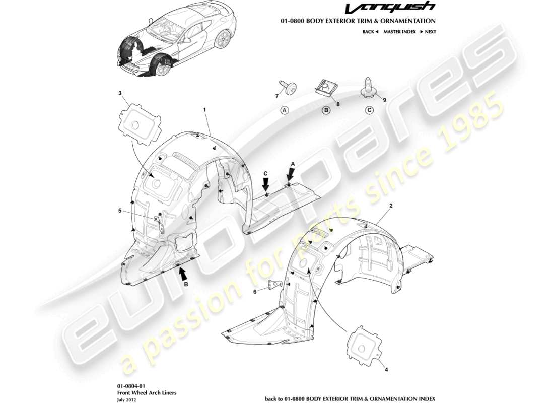 Vanquish (2016) Front Wheel Arch Liners Diagram (01-0804-01)