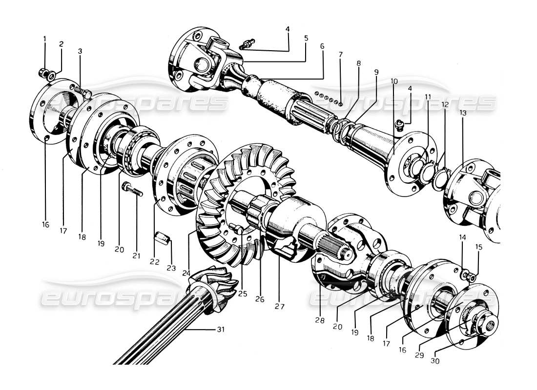 275 GTB/GTS 2 cam Differential & Driveshaft Diagram (019)