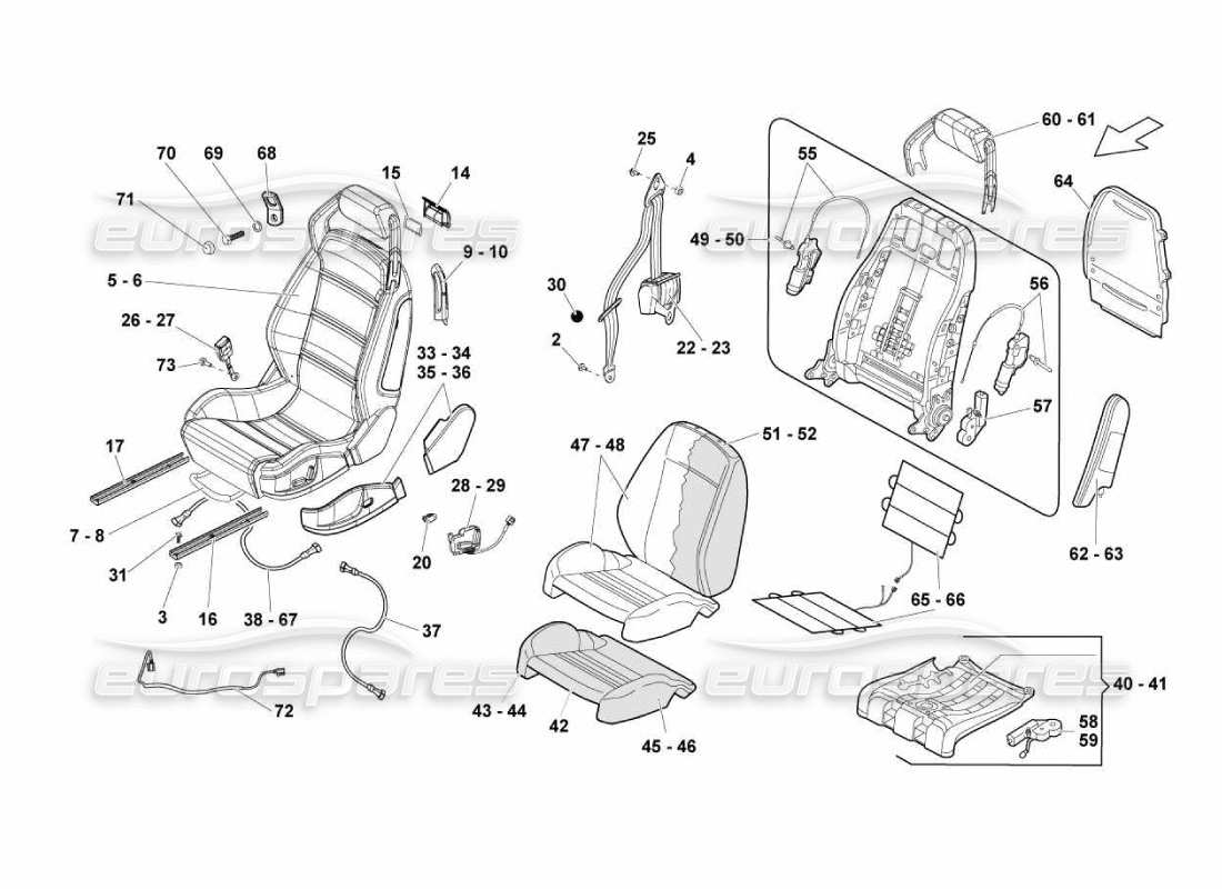 Eurospares | Lamborghini Gallardo LP560 Spyder 881 01 00 Seats And ...