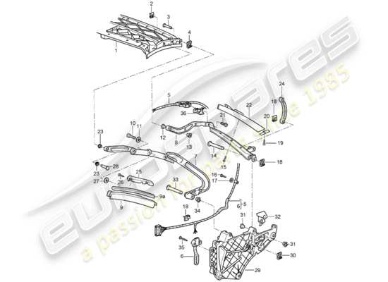Porsche 997 (2006) TOP FRAME Parts Diagram