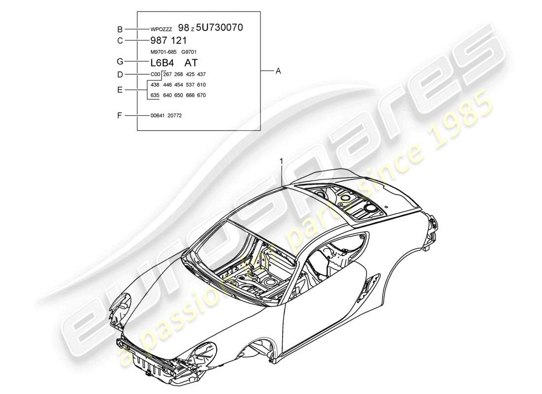 Porsche 2006 (987 Cayman) car body Parts Diagram (801-000)