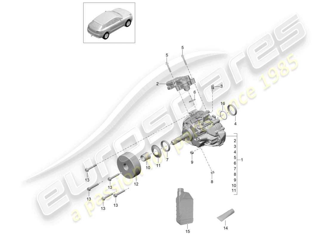 Porsche 2015 (Macan) transfer box Parts Diagram (305-000)